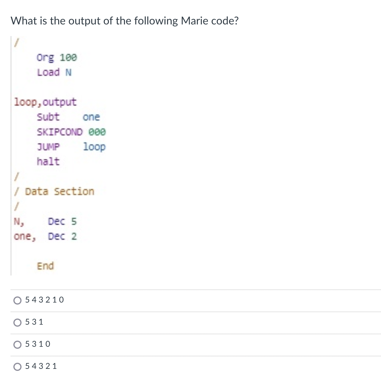 Solved What is the output of the following Marie code? Org | Chegg.com