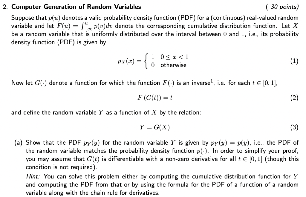 Solved Computer Generation of Random Variables ( 30 points) | Chegg.com