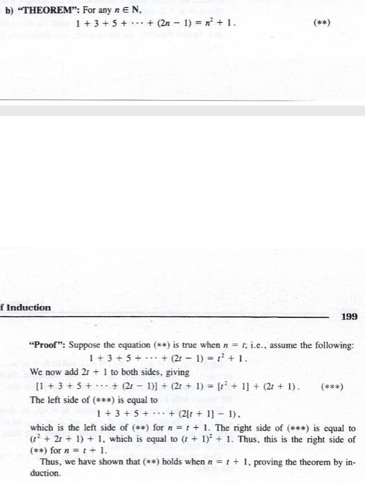 Solved b) "THEOREM": For any n∈N, 1+3+5+⋯+(2n−1)=n2+1. | Chegg.com