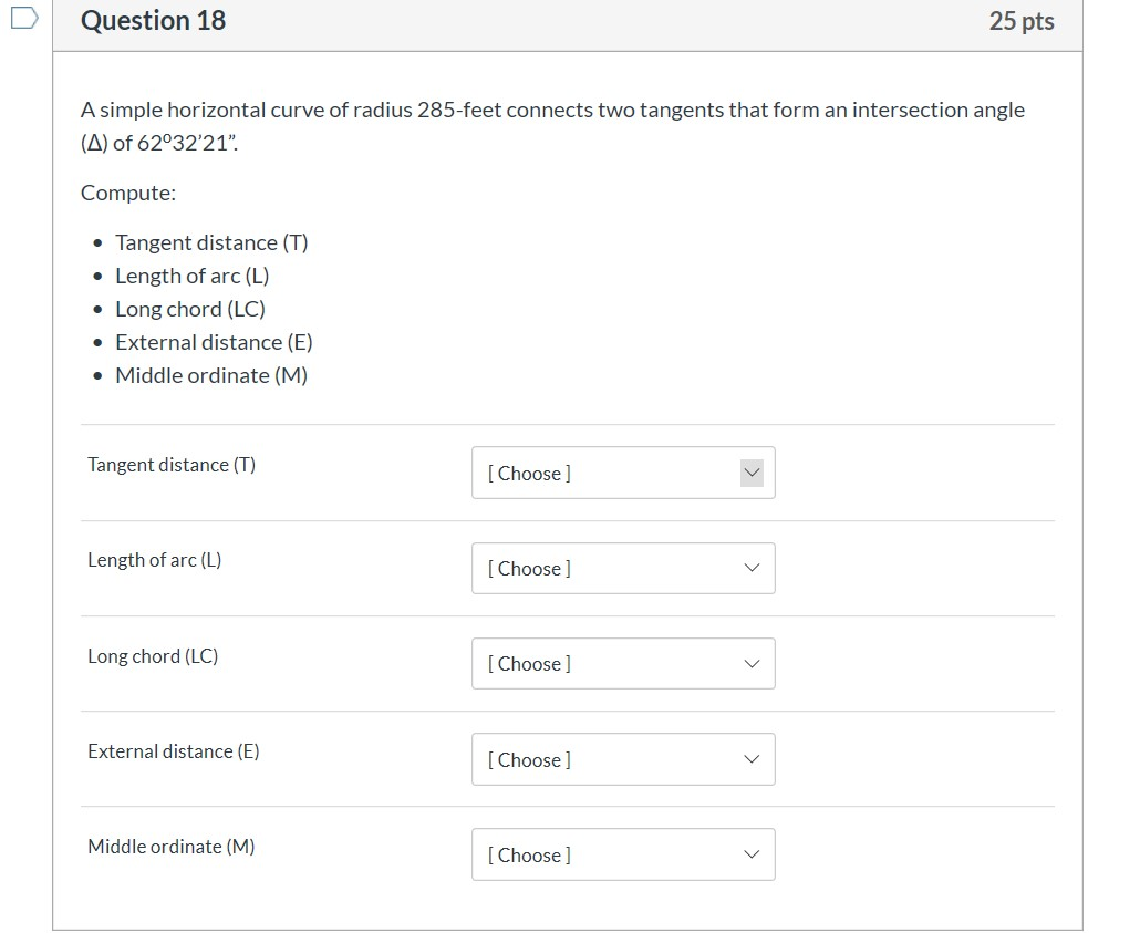 Solved Question 18 25 pts A simple horizontal curve of | Chegg.com