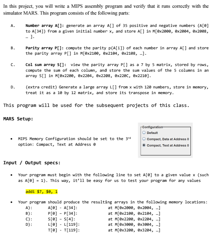 In this project, you will write a MIPS assembly | Chegg.com