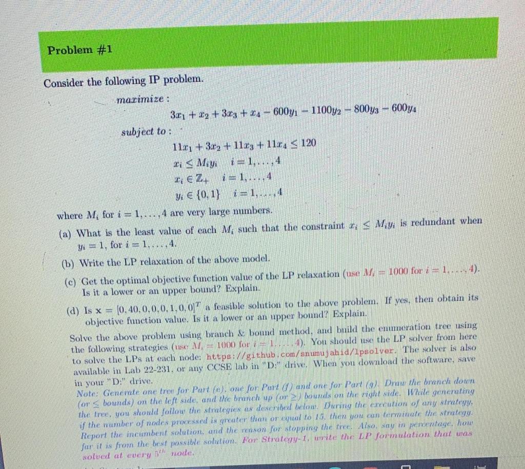 Problem #1 Consider the following IP problem. | Chegg.com