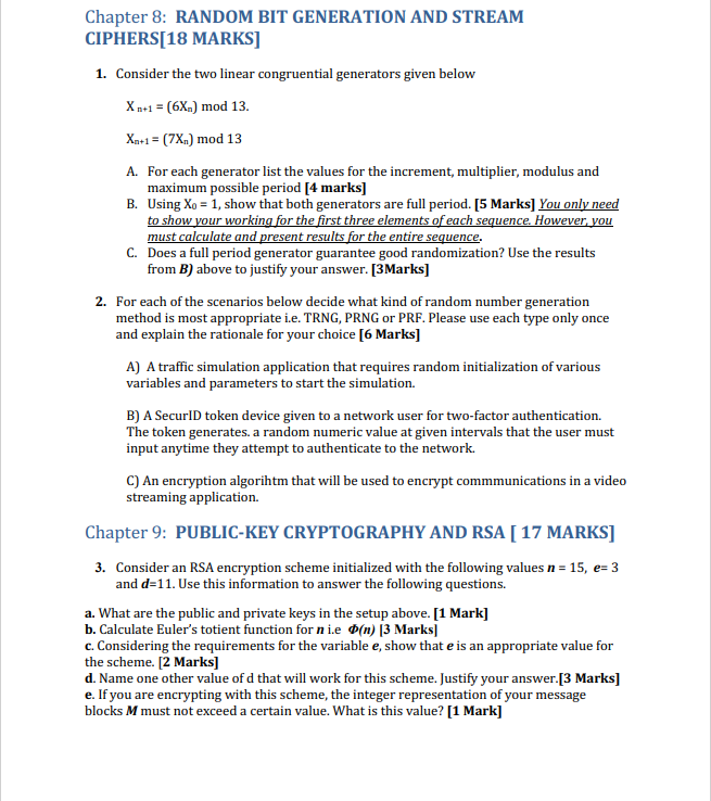 Chapter 8: RANDOM BIT GENERATION AND STREAM | Chegg.com