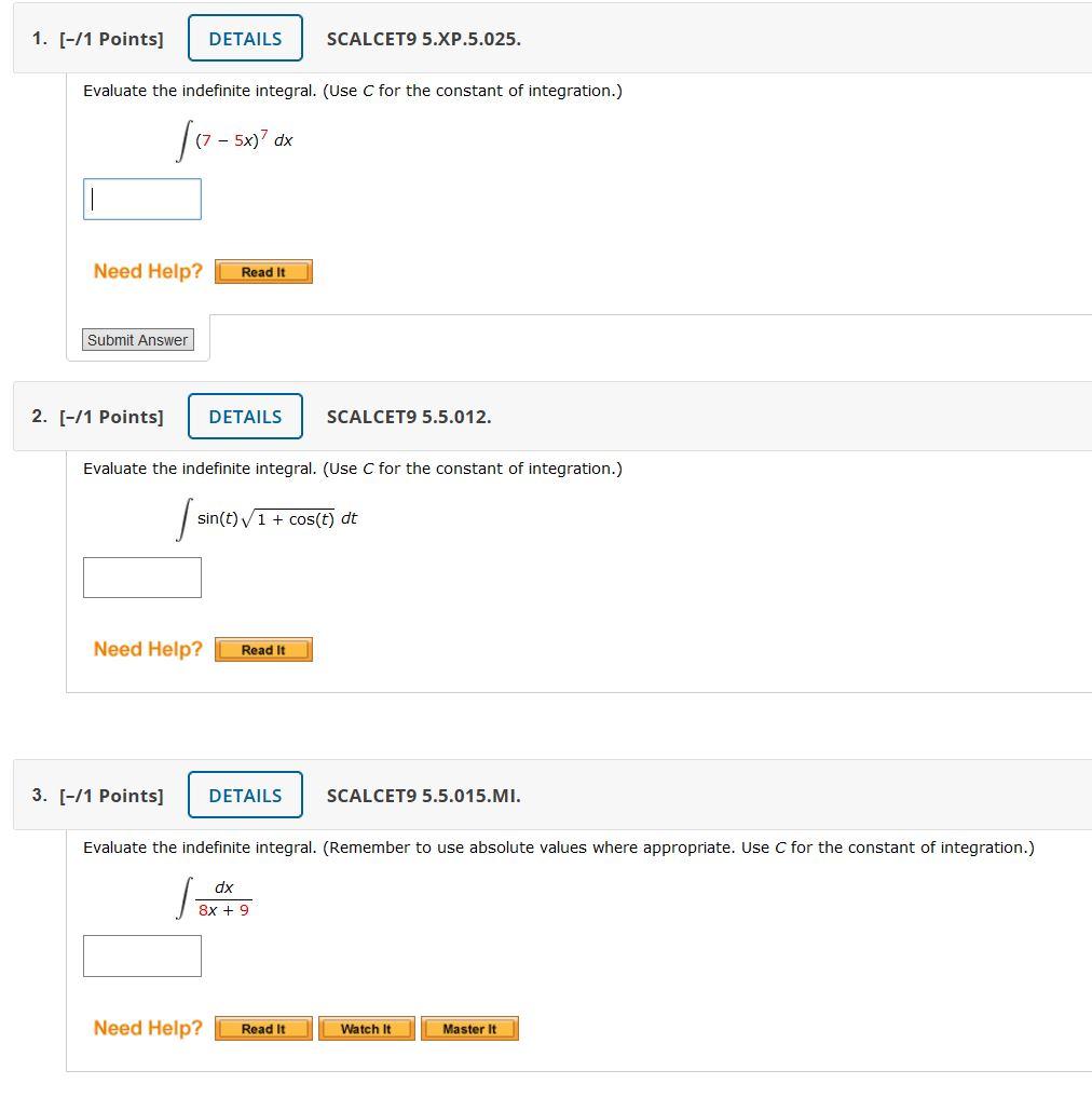 Solved 1 Points] SCALCET9 5.XP.5.025. Evaluate the | Chegg.com