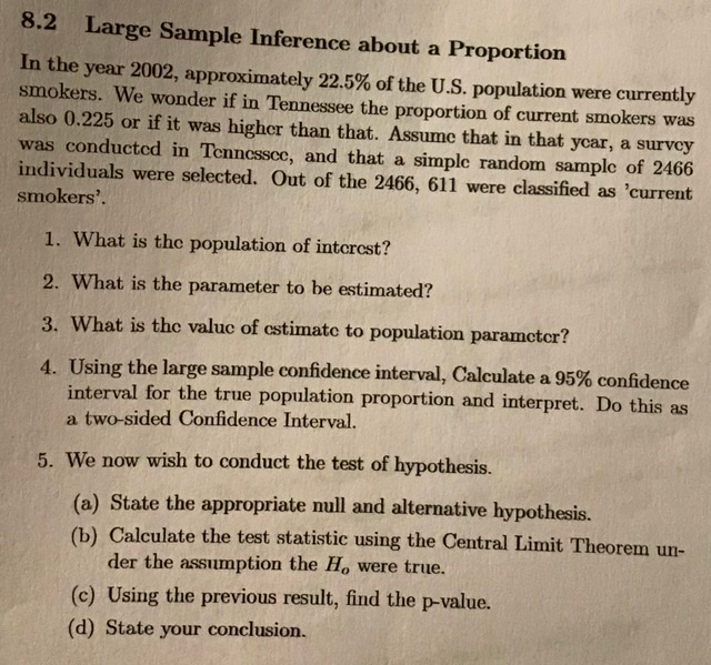 Solved 8.2 Large Sample Inference about a Proportion In the | Chegg.com