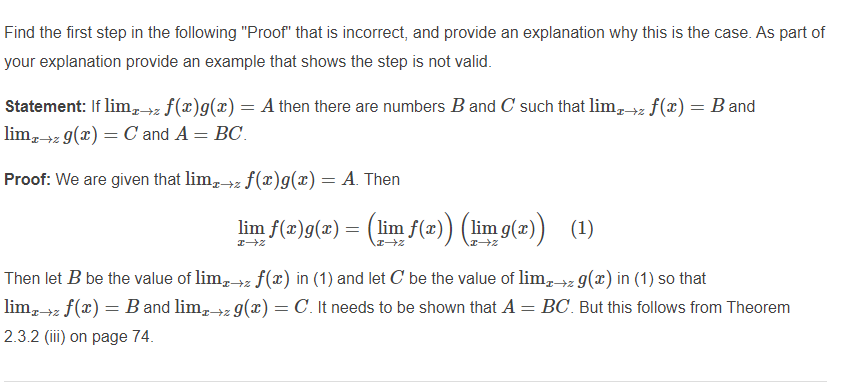 Find the first step in the following "Proof" that is | Chegg.com