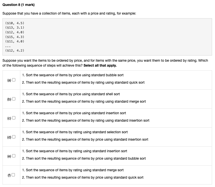 Solved Suppose that you have a collection of items, each | Chegg.com