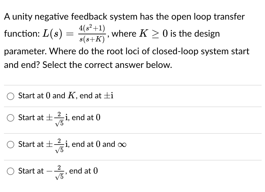 Solved A unity negative feedback system has the open loop | Chegg.com