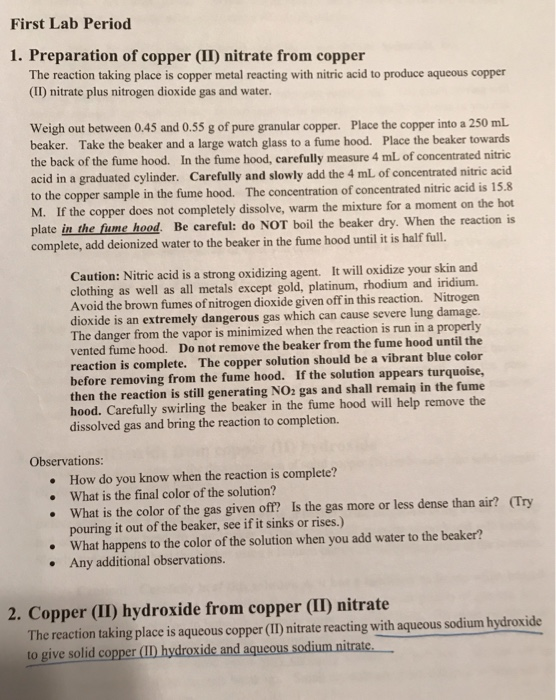 Solved First Lab Period 1. Preparation of copper (II) | Chegg.com