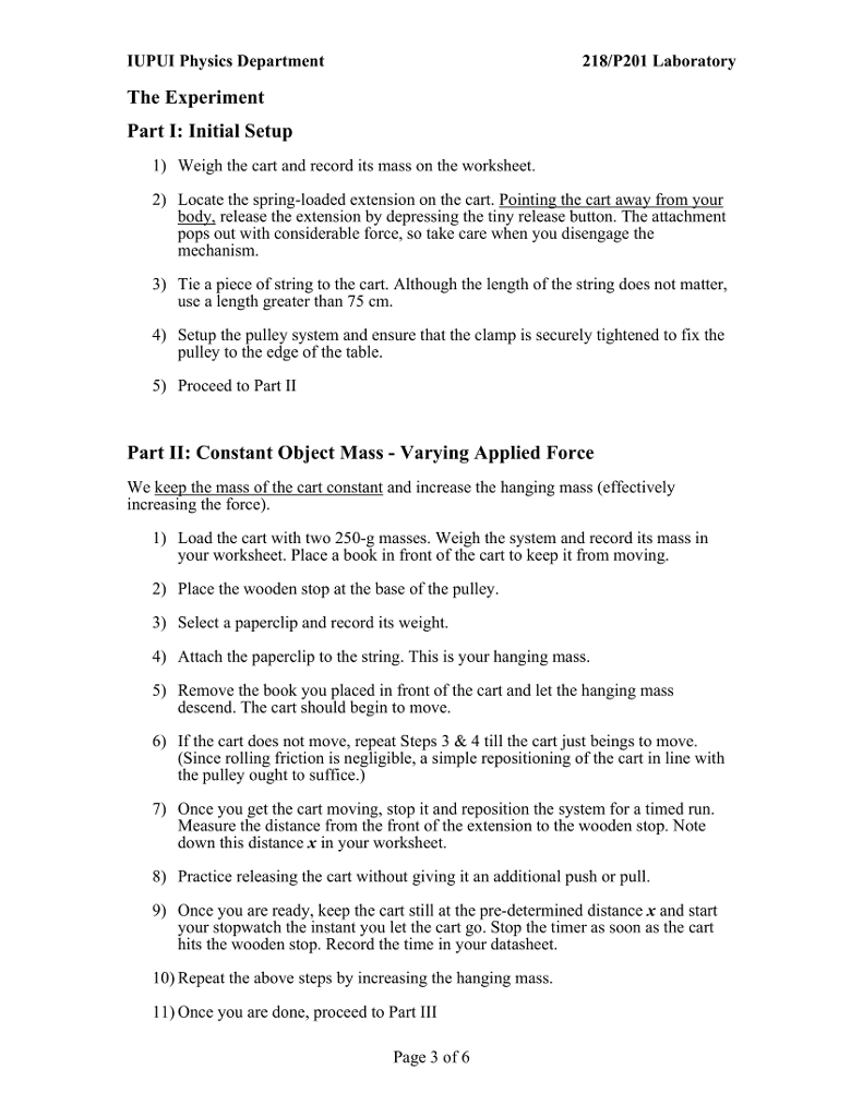 IUPUI Physics Department 218/P201 Laboratory Newton's | Chegg.com