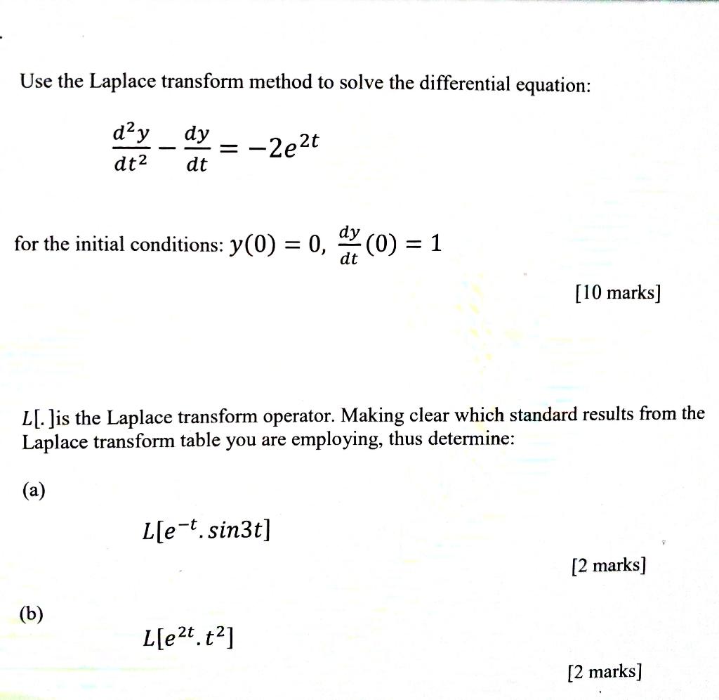 Solved Use the Laplace transform method to solve the | Chegg.com
