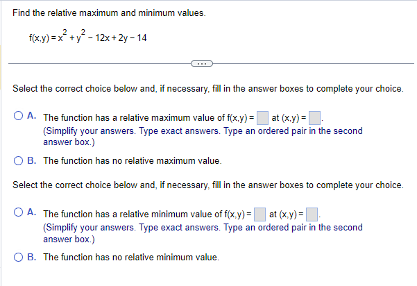 Solved Find the relative maximum and minimum | Chegg.com
