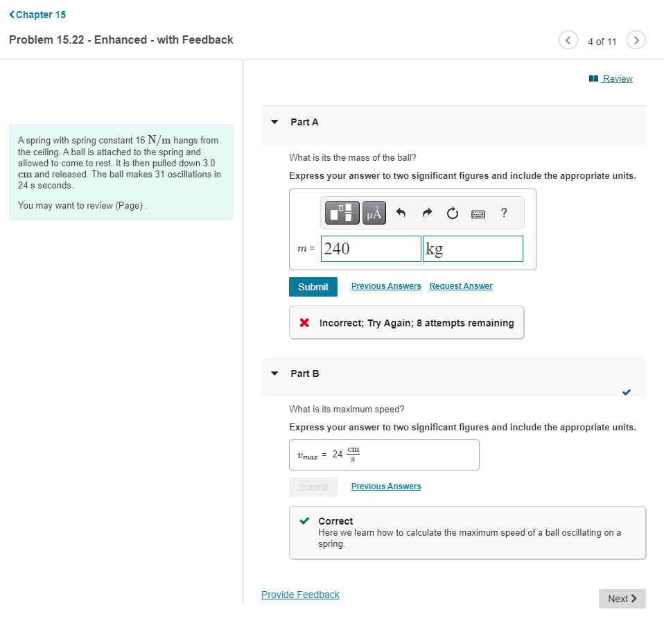 Solved Problem 15.22 - Enhanced - with Feedback 4 of 11 Part | Chegg.com