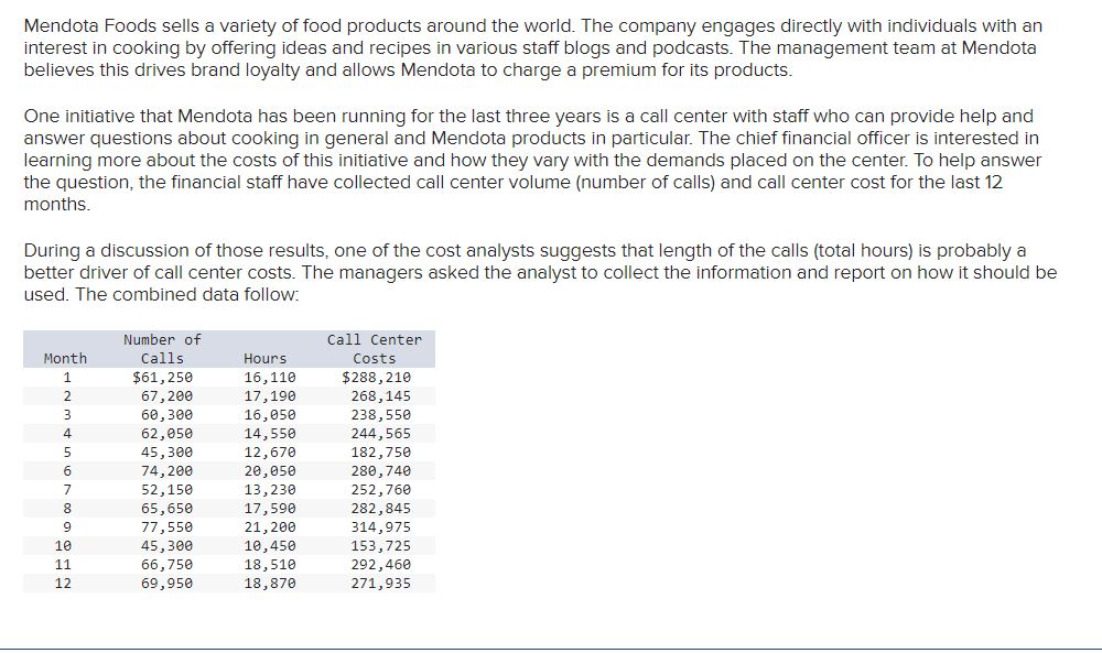 Solved Mendota Foods sells a variety of food products around | Chegg.com