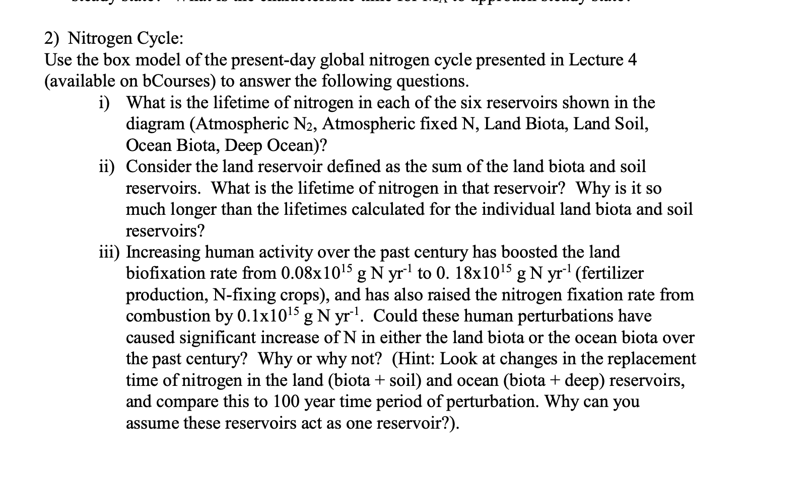 I UPP 2) Nitrogen Cycle: Use the box model of the | Chegg.com