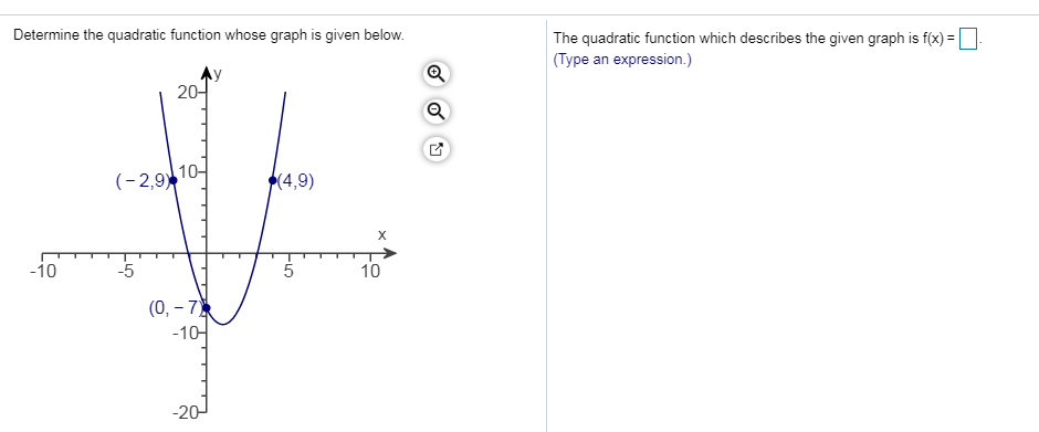 Solved Determine The Quadratic Function Whose Graph Is Given
