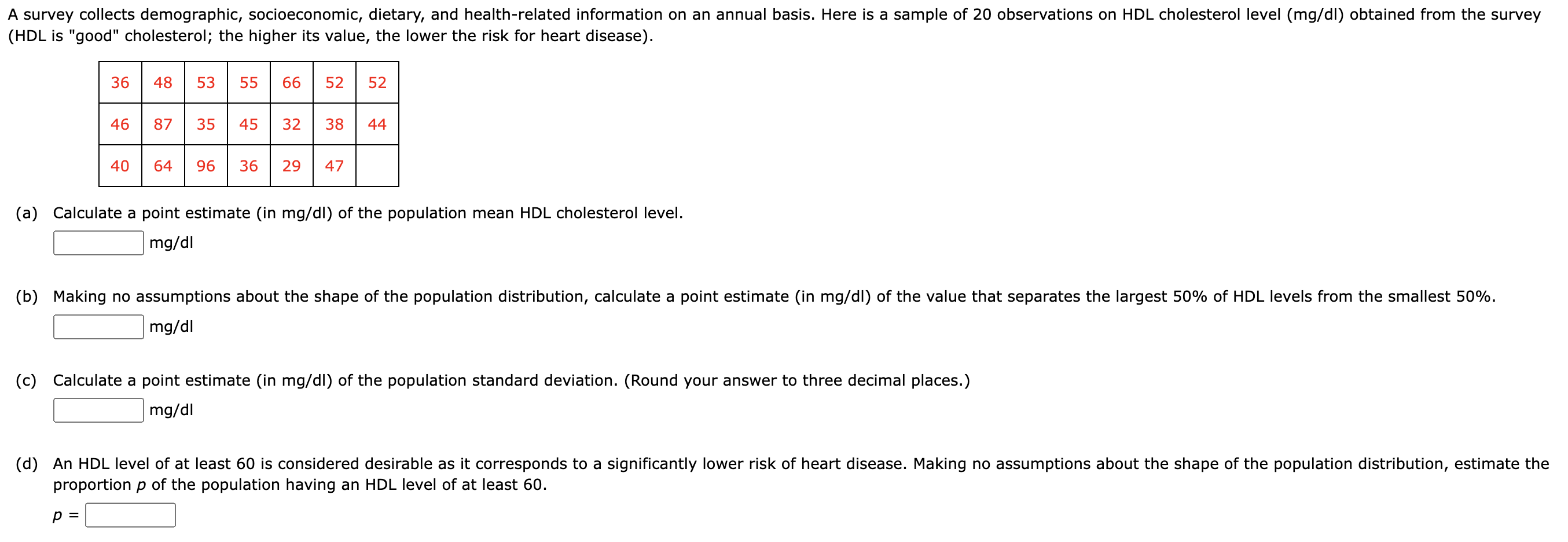 Solved (HDL is "good" cholesterol; the higher its value, the | Chegg.com
