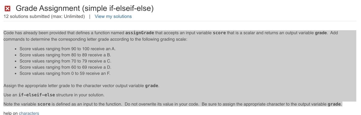 Solved Grade Assignment Simple If Elseif Else 12 