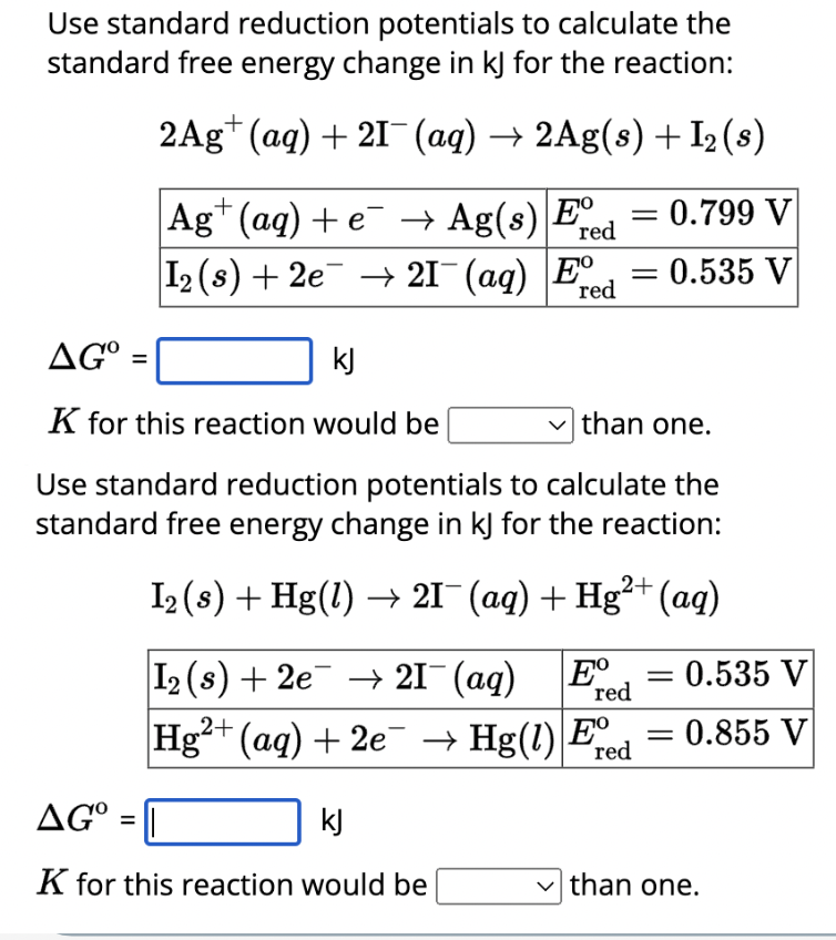 Solved A ﻿use Standard Reduction Potentials To Calculate