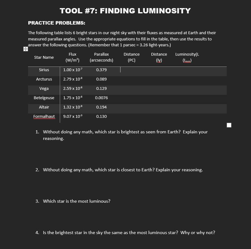 Solved TOOL #7: FINDING LUMINOSITY PRACTICE PROBLEMS: The | Chegg.com