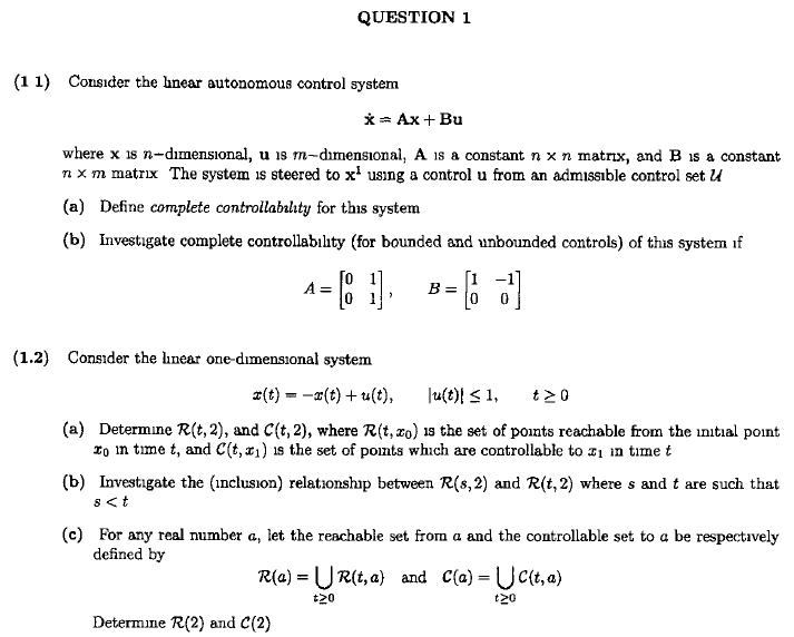 Solved QUESTION 1 (11) Consider the linear autonomous | Chegg.com