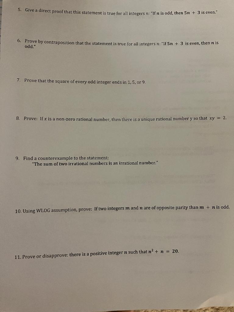 Solved 5. Give a direct proof that this statement is true | Chegg.com