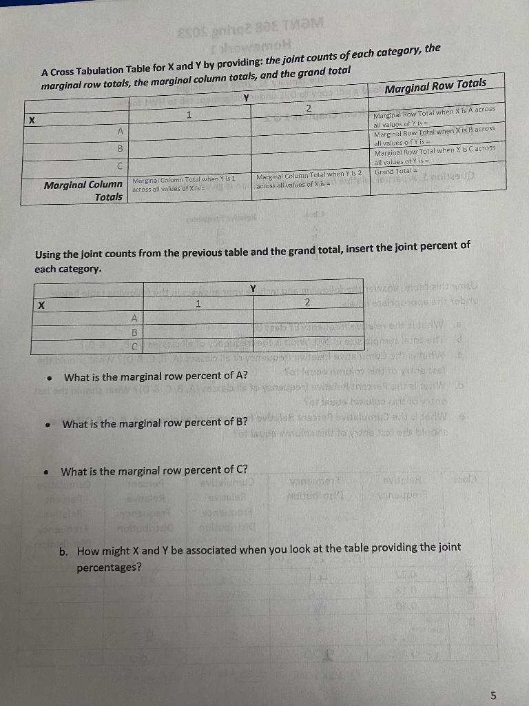 Solved A Cross Tabulation Table for X and Y by providing: | Chegg.com