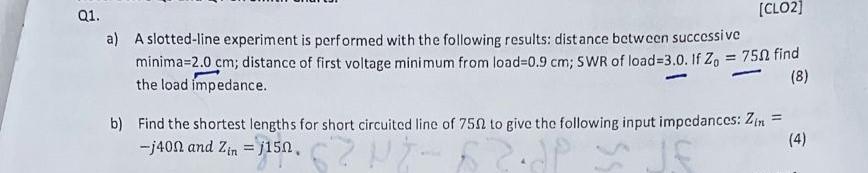 Solved Q1. a) A slotted-line experiment is perf ormed with | Chegg.com