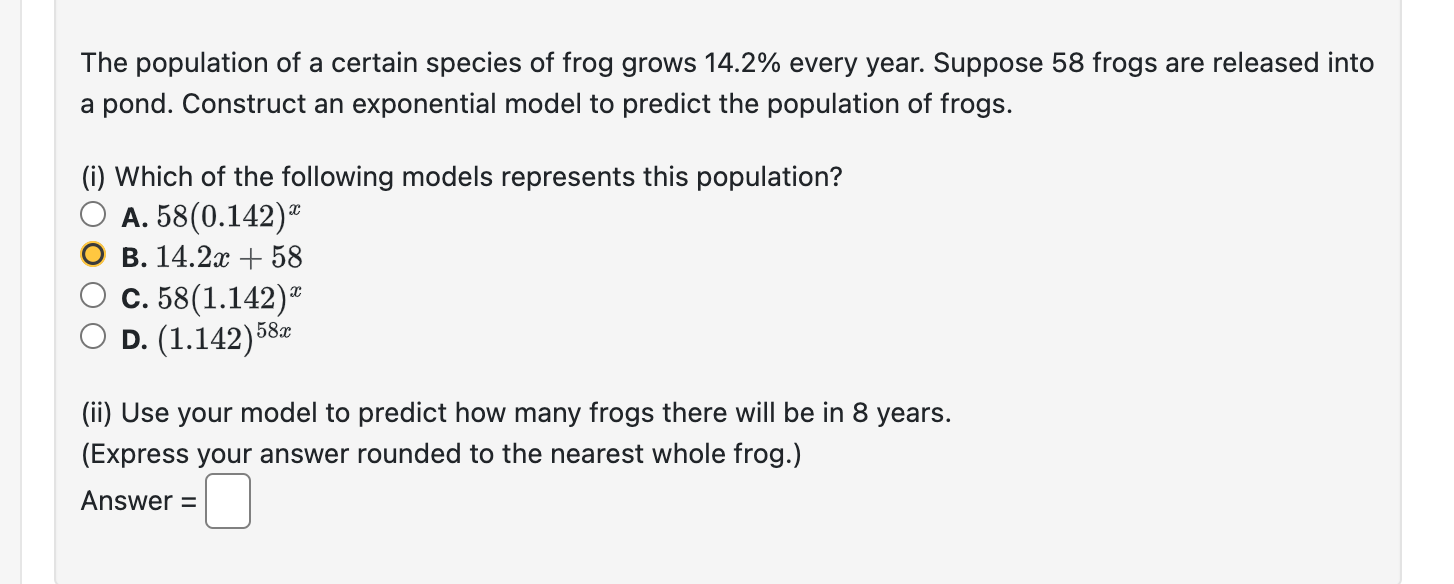 Solved The population of a certain species of frog grows | Chegg.com