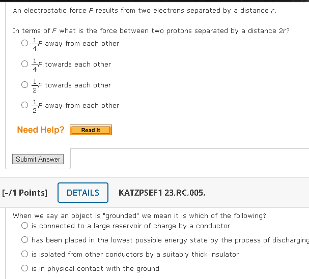 Solved An Electrostatic Force F Results From Two Electrons