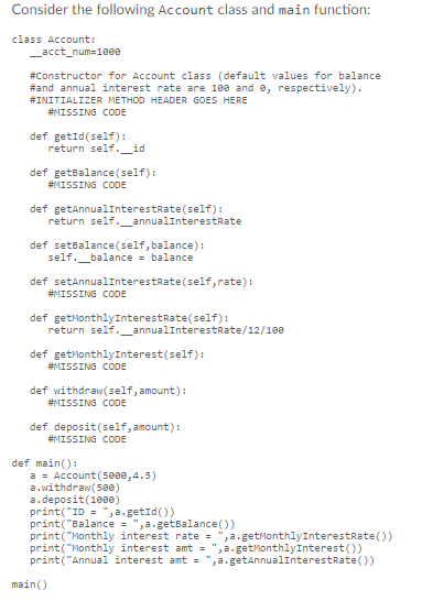 Solved Consider the following Account class and main | Chegg.com