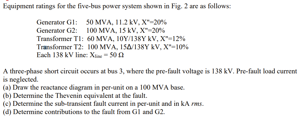 Equipment ratings for the five-bus power system shown | Chegg.com