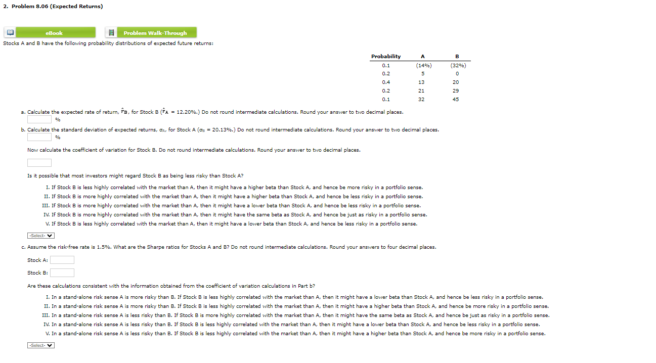 Solved a. Calculate the expected rate of return, r^B, for | Chegg.com