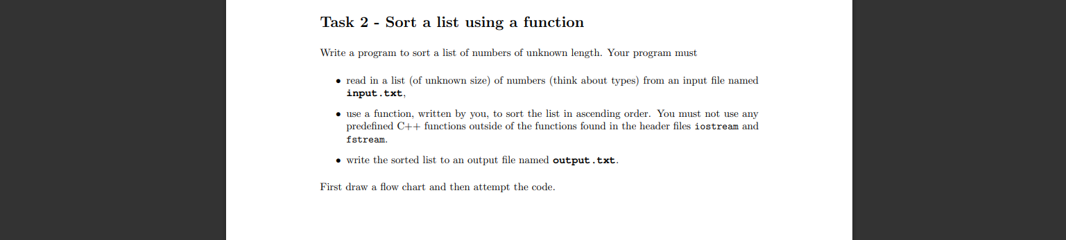 Solved Task 2 - Sort a list using a function Write a program | Chegg.com