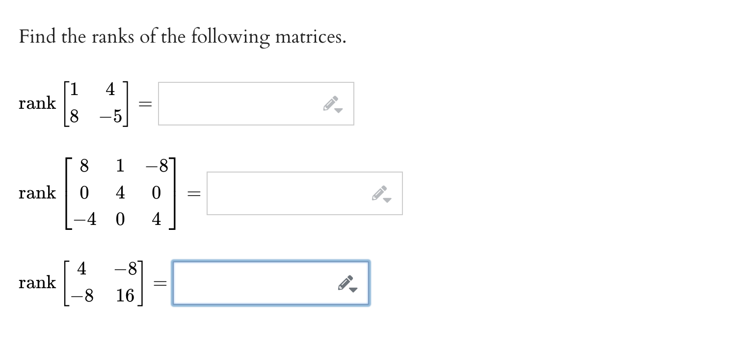 Solved Find the ranks of the following matrices. | Chegg.com