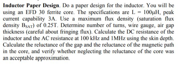 Inductor Paper Design. Do a paper design for the | Chegg.com