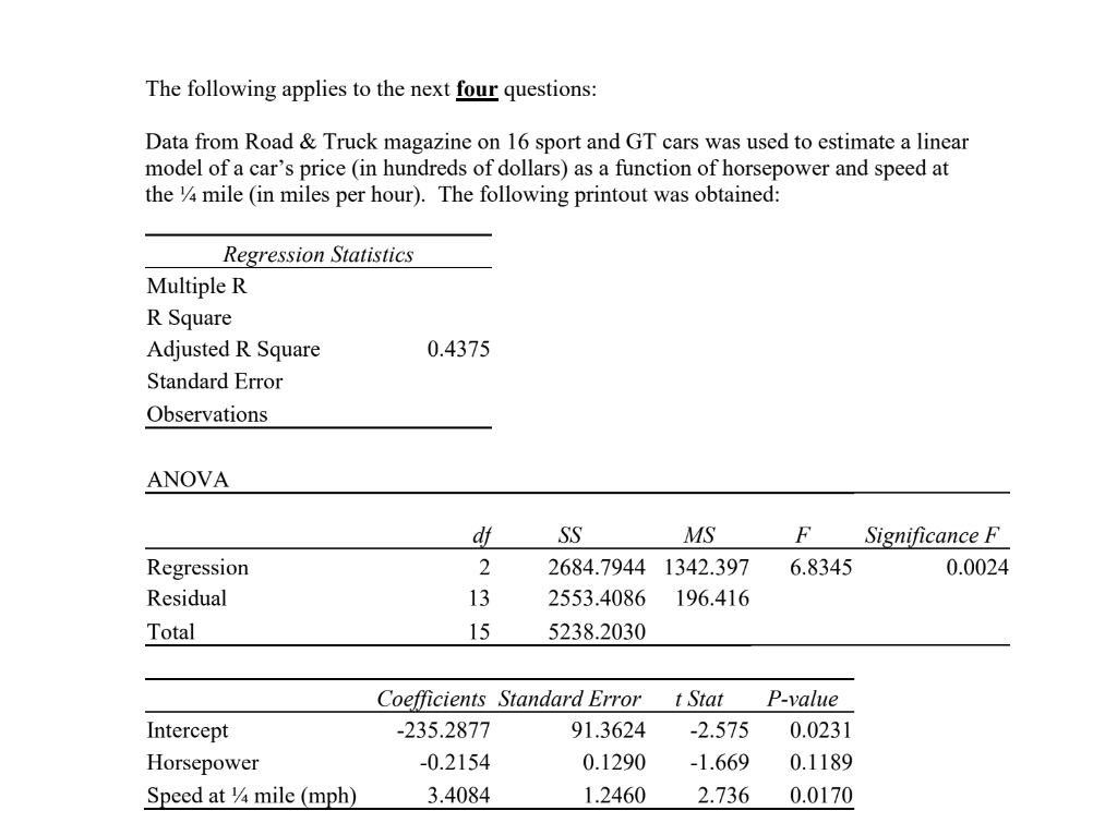 Solved 42. When predicting with the above regression model, | Chegg.com