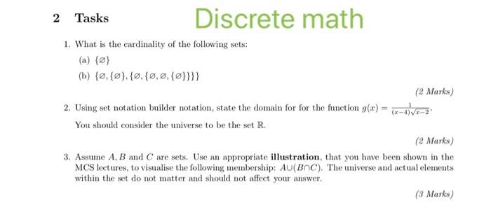 Solved Discrete math 2 Tasks 1. What is the cardinality of | Chegg.com