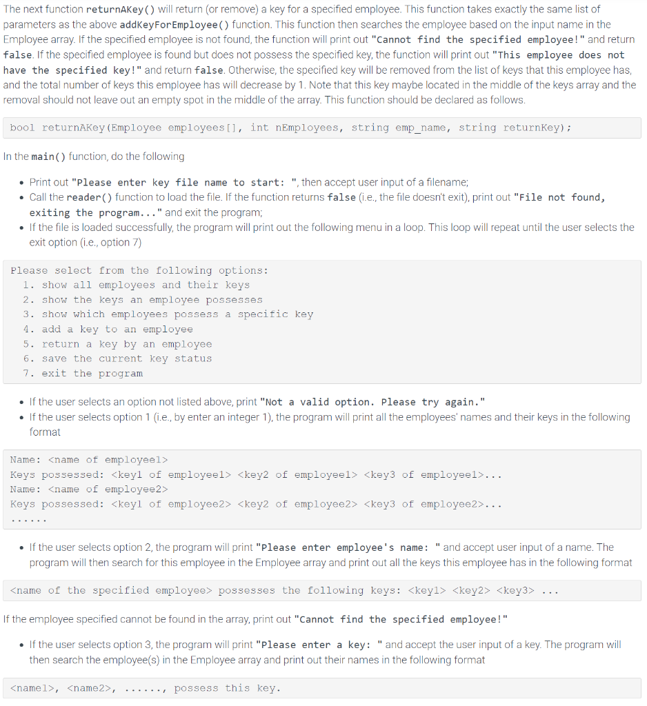 Solved Write a program that manages the keys owned by the | Chegg.com