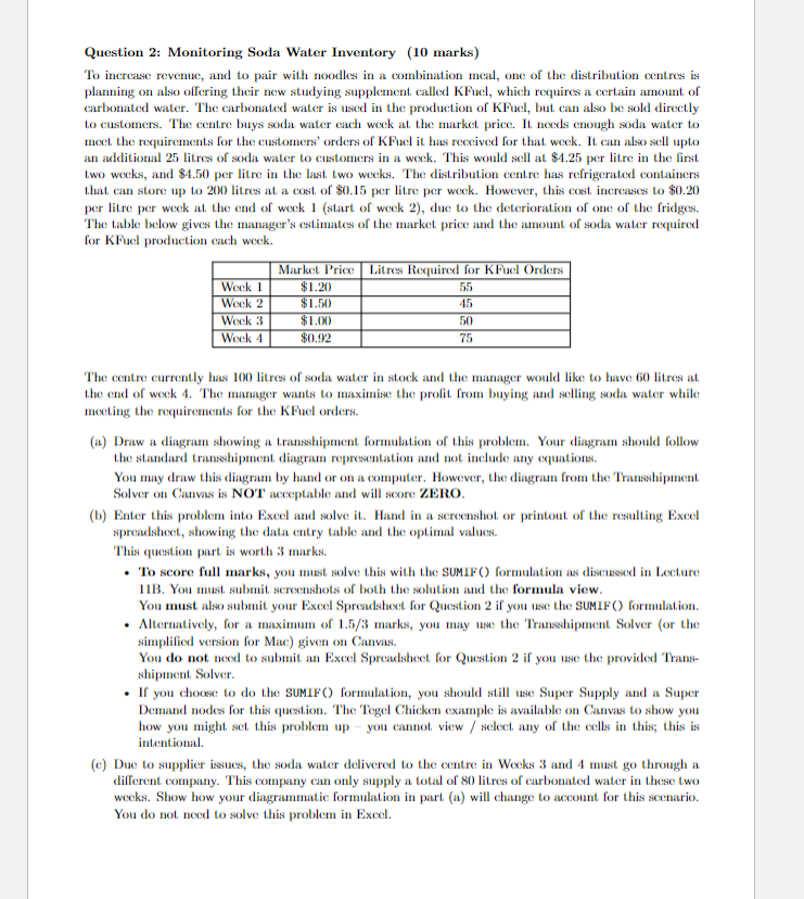 Question 2: Monitoring Soda Water Inventory (10 | Chegg.com