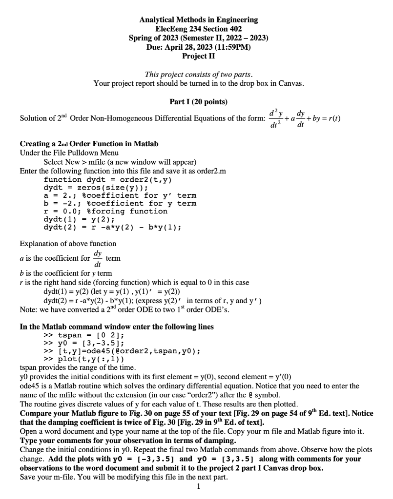 Solved Analytical Methods in Engineering ElecEeng 234 | Chegg.com