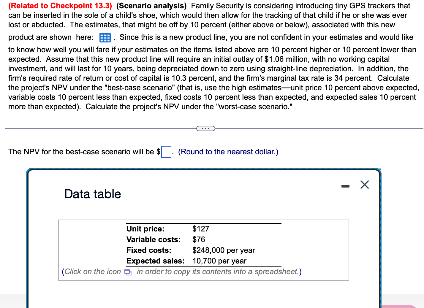 Solved (Related to Checkpoint 13.3) (Scenario analysis) | Chegg.com