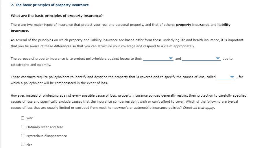 Solved 2. The basic principles of property insurance What | Chegg.com