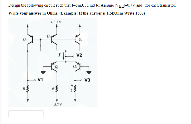 Solved Design the following circuit such that 1=3mA . Find | Chegg.com