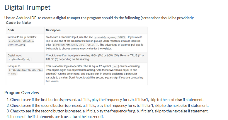 Solved Digital Trumpet Use an Arduino IDE to create a | Chegg.com