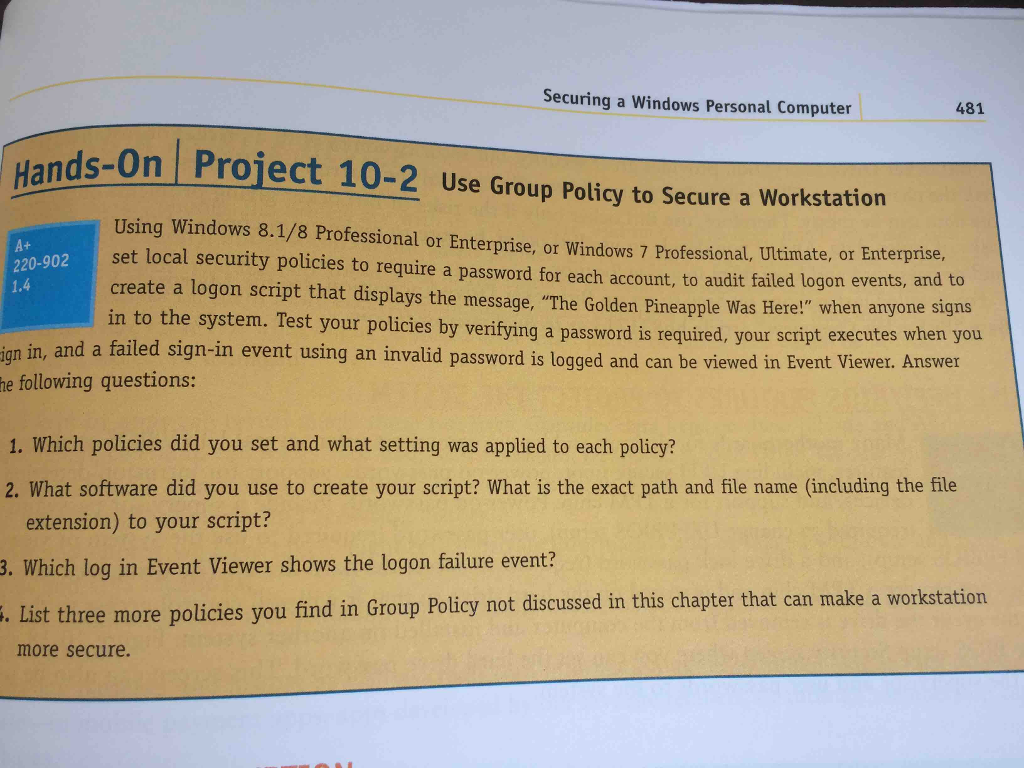Solved Securing a Windows Personal Computer 481 Hands-On | Chegg.com