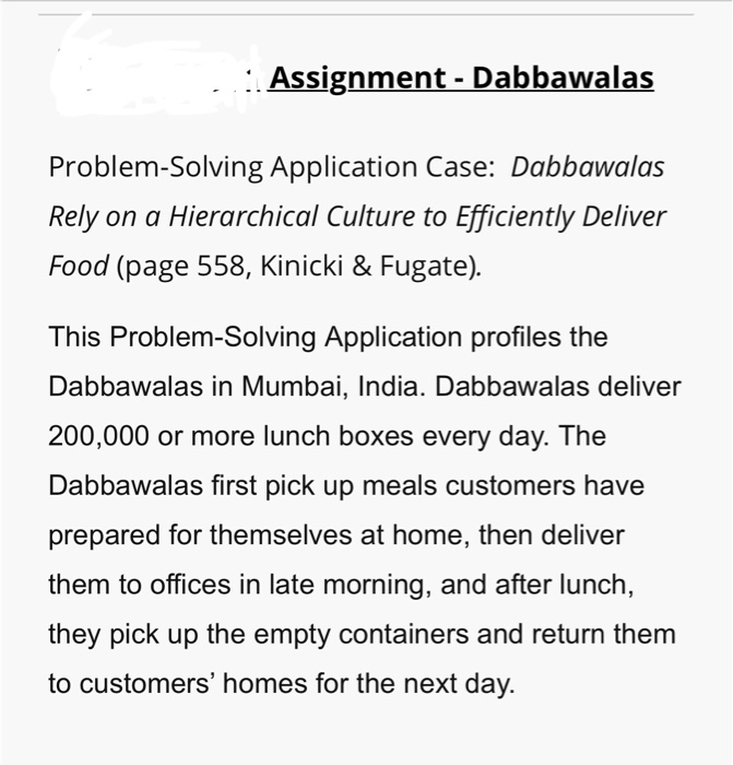 Assignment 1-Dabbawalas | Chegg.com