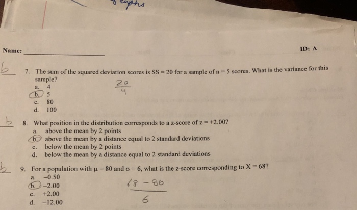 Solved Name: ID: A 27. The sum of the squared deviation | Chegg.com