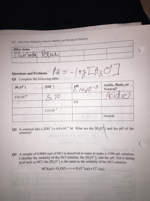 Solved C.1 Effect of adding acid Solution1. Intial 2. pH | Chegg.com