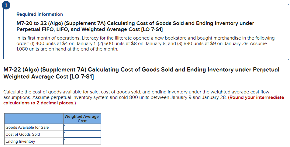 Solved Required information M7-20 to 22 (Algo) (Supplement | Chegg.com